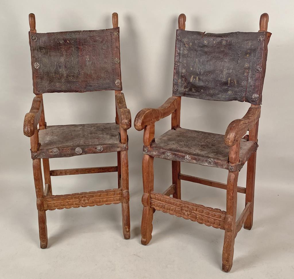 Pair Spanish Colonial Sillon De Frailero Chairs