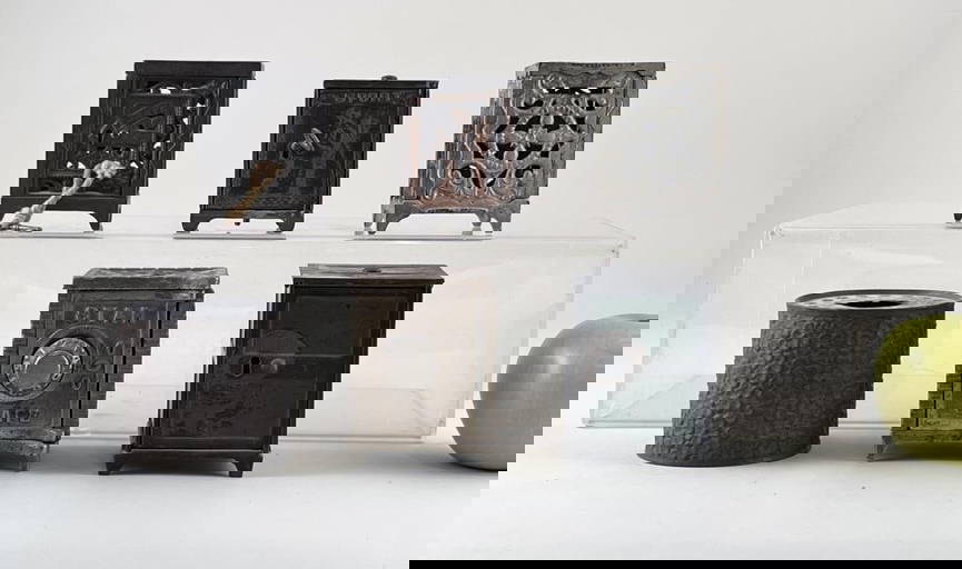 Six Cast Iron Painted Metal Banks