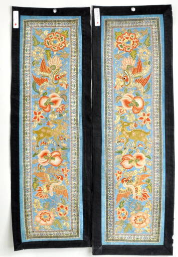 Pair Of Chinese Silk Embroidered Sleeve Bands