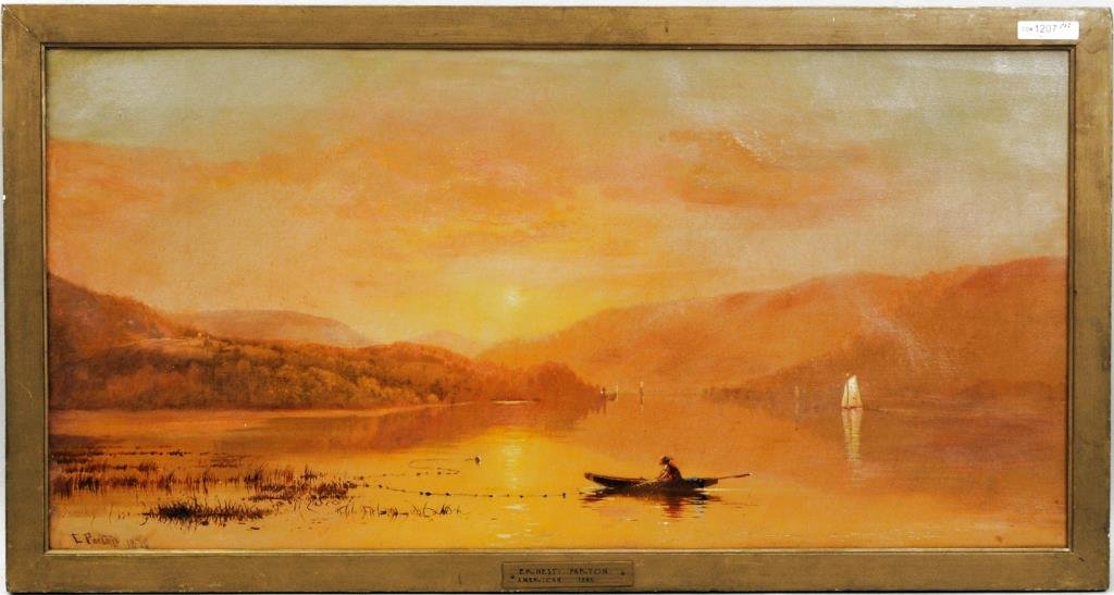 Ernest Parton, "Net Casting, Lake Scene" O/C