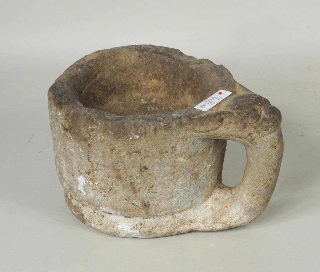 Carved Stone Mortar W/zoomorphic Handle