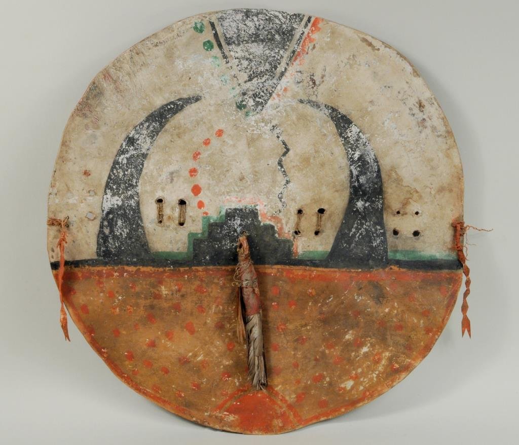 Pueblo Painted Buffalo Hide Shield