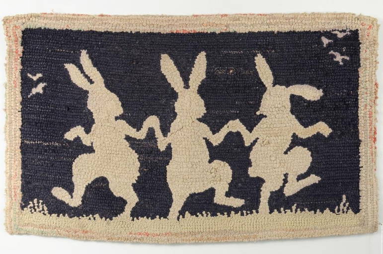 Folk Art Hooked Rug with Three Rabbits - Jun 14, 2015 | Schwenke ...