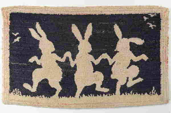 Folk Art Hooked Rug with Three Rabbits - Jun 14, 2015 | Schwenke ...