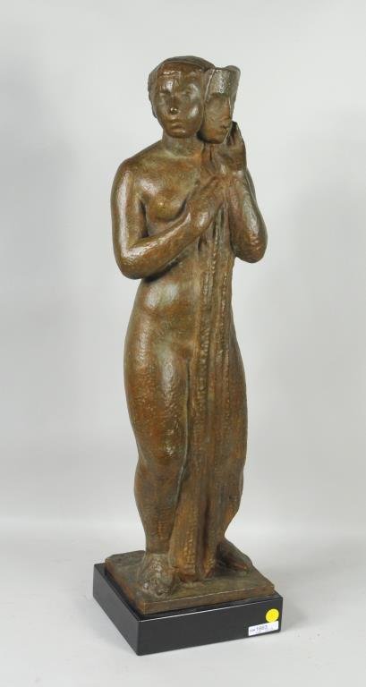 Marcel Macken, Bronze Standing Figure With Mask