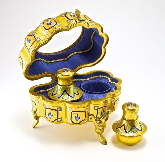 19th Century French Perfume Chest, Gilt Metal, Champlev