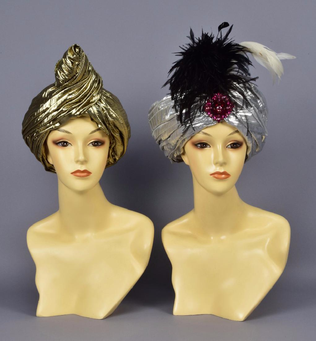 TWO PATRICK KELLY LAME TURBANS, FALL/WINTER 1989