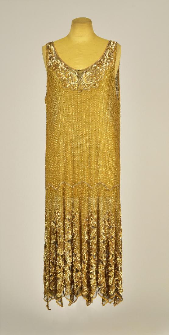 GOLD BEADED and SEQUINED NET DRESS, c. 1926