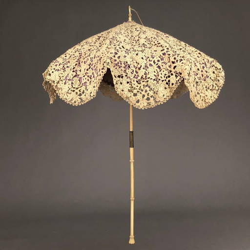 Silk And Lace Parasol With Carved Ivory Handle,