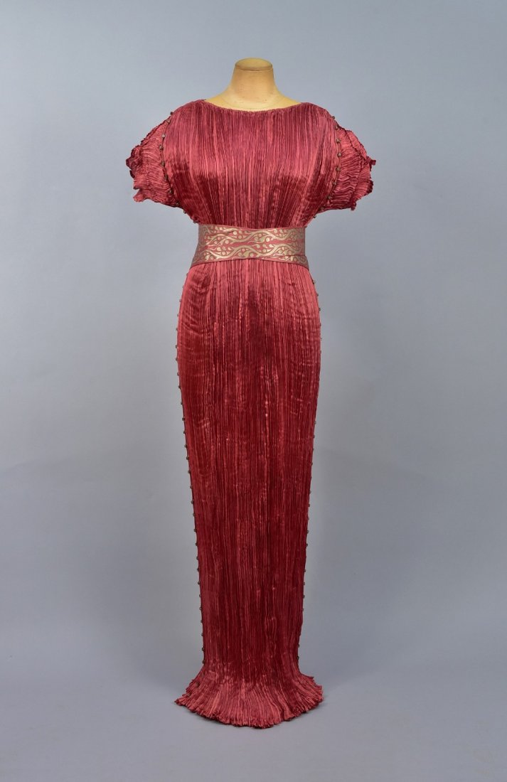 RARE FORTUNY PETAL-SLEEVE DELPHOS GOWN with BOX, 1920s