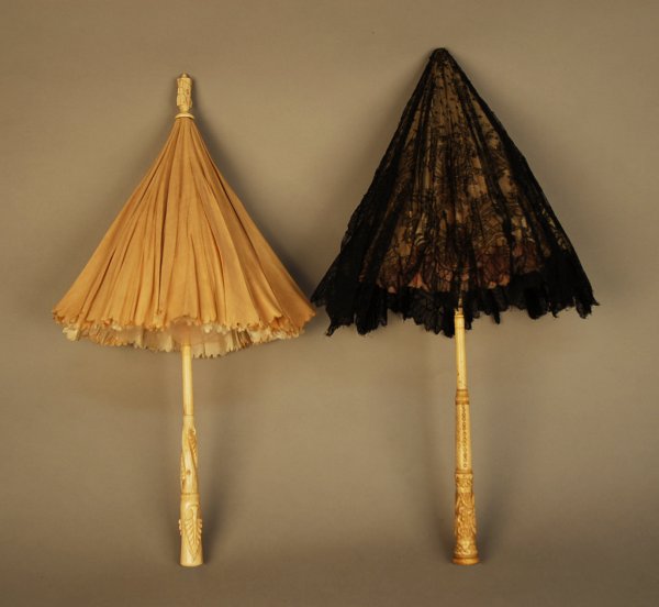 327: TWO VICTORIAN PARASOLS with CARVED HANDLES. Bone w