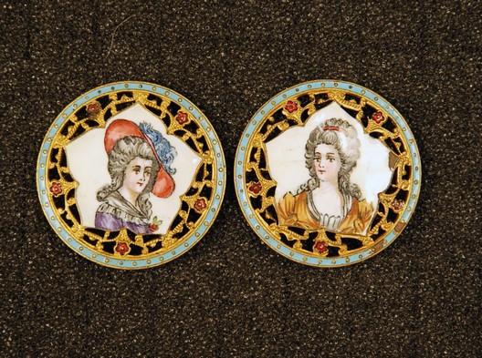 Pair Of Enamel And Gilt Brass Portrait Buttons. Each A