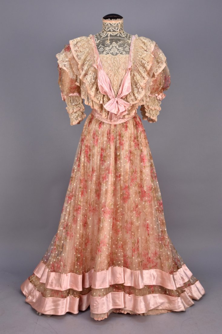 PRINTED and BROCADED SILK AFTERNOON DRESS, c. 1905.