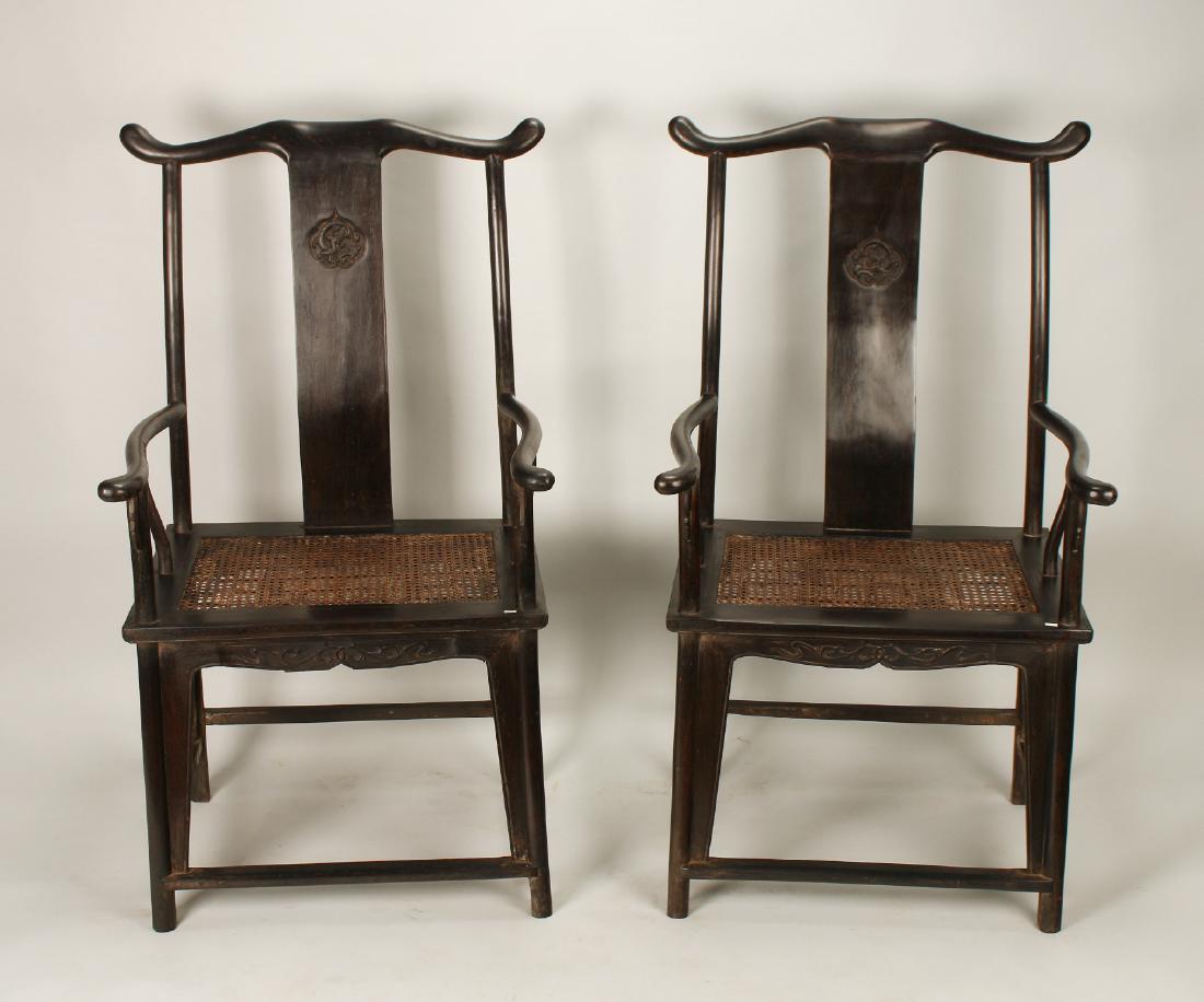 PAIR OF ZITAN OFFICER HAT CHAIRS WITH RUSH SEATS