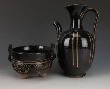 Black Glazed Pitcher & Censer
