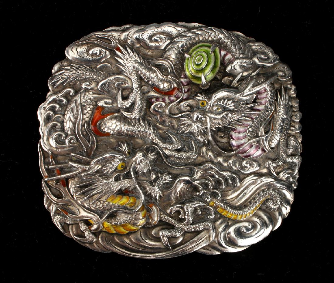 CHINESE SILVER & ENAMEL BELT BUCKLE