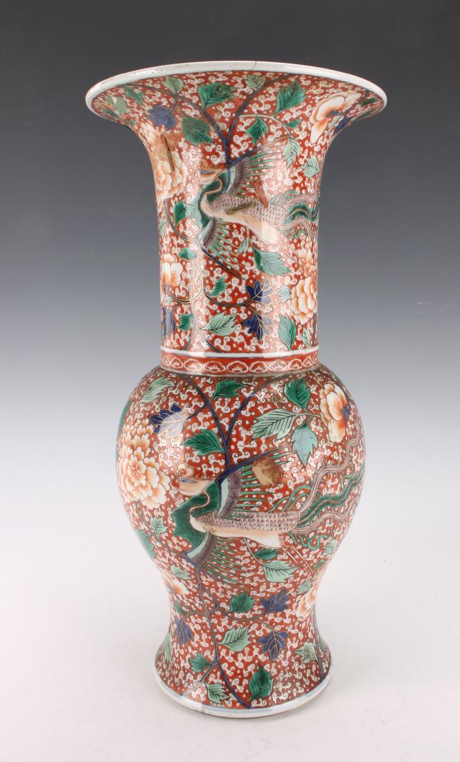 PAIR OF FLORAL PHOENIX VASES