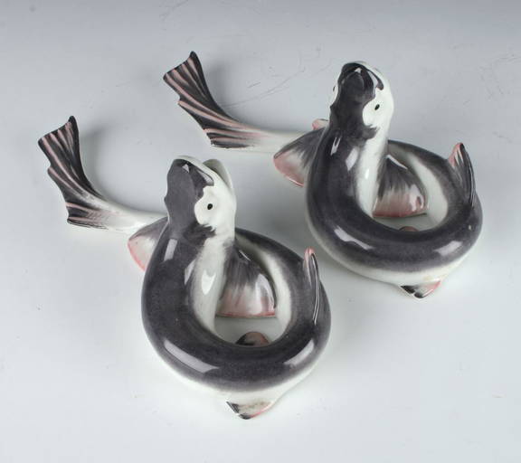 Pair Haviland Limoges Shark Vases Signed Sandoz