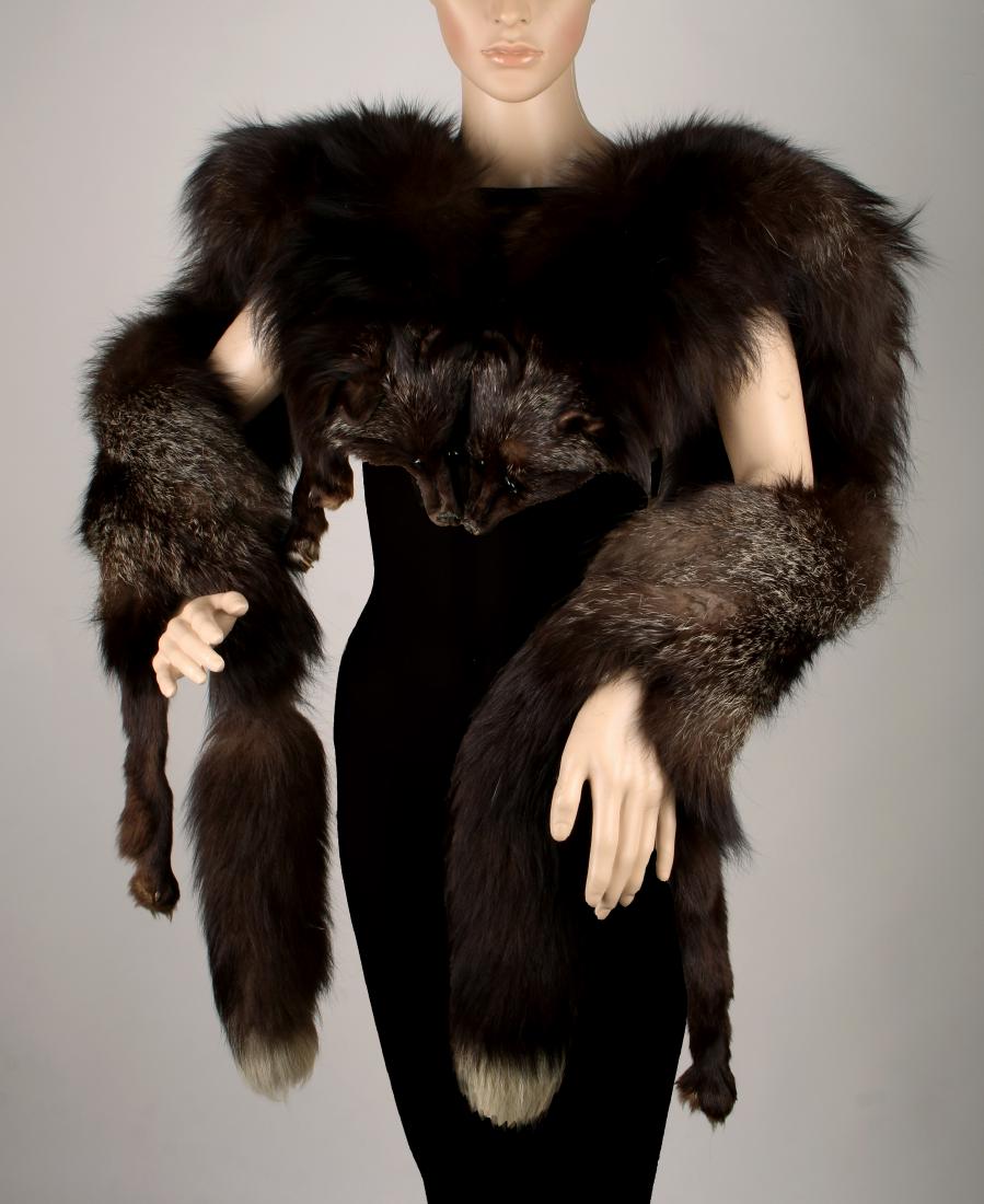 VINTAGE RARE DOUBLE FULL FOX STOLE WRAP