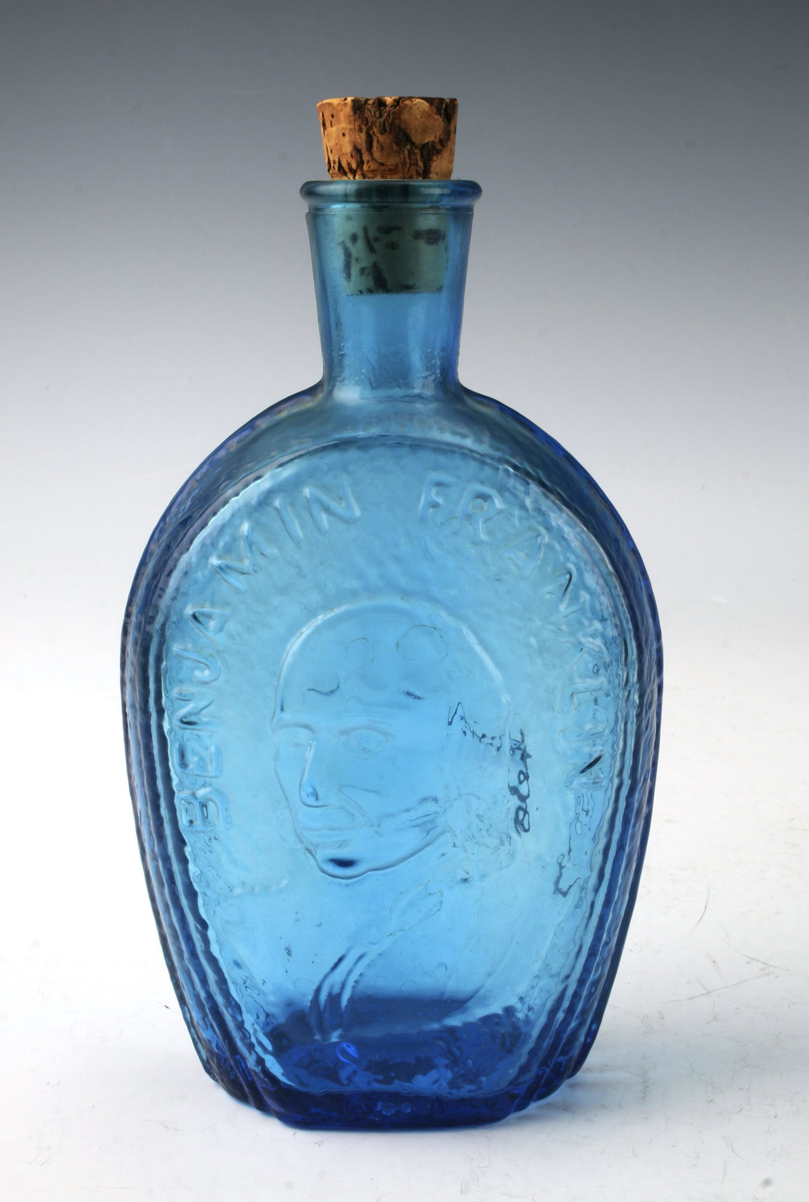 Blue Glass Benjamin Franklin Glass House Bottle