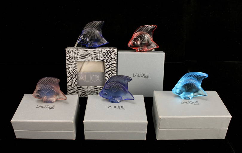5 Lalique Crystal Fish In Box