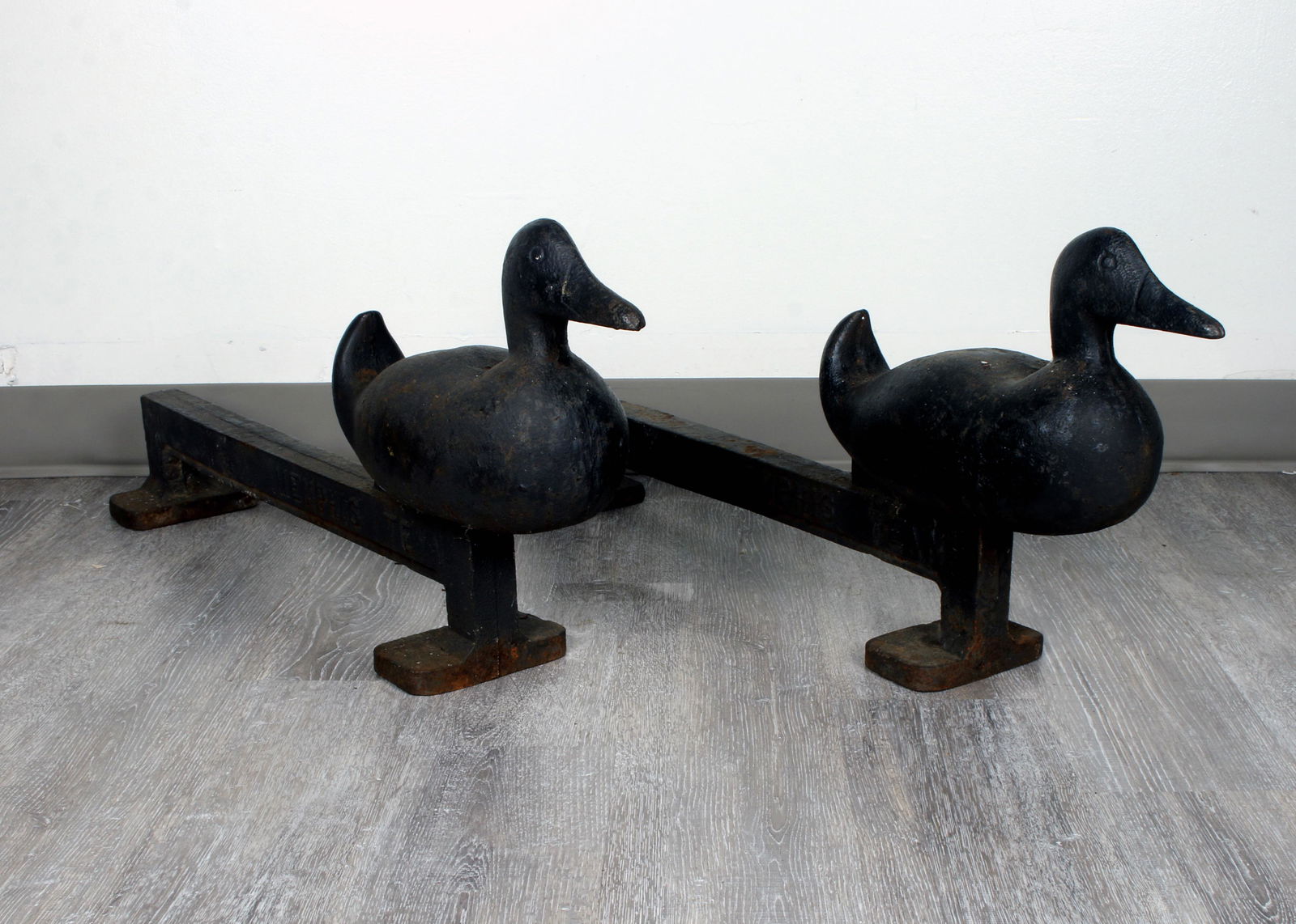 Large Rare Iron Duck Andirons, Four Seasons Shop