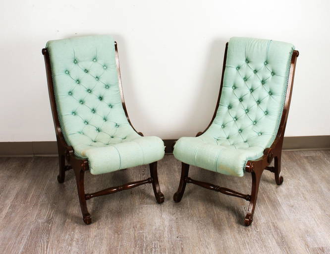 Pair Vintage Japanese Obi Slipper Chairs