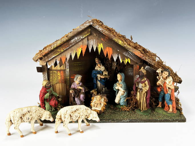 Vintage Italian Nativity Creche With Figures