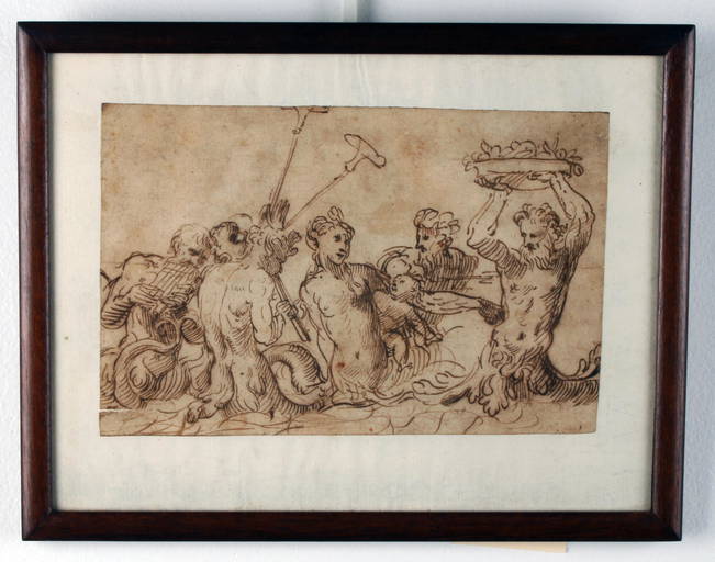 ANTIQUE ITALIAN 17TH CENTURY SEPIA INK DRAWING SEA GODS (#0369) on Sep ...