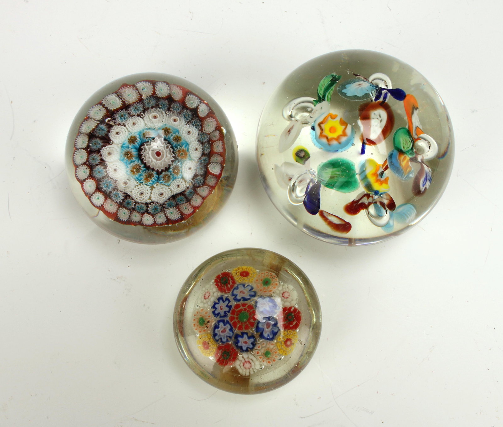 Three Murano Millefiori Art Glass Paperweights