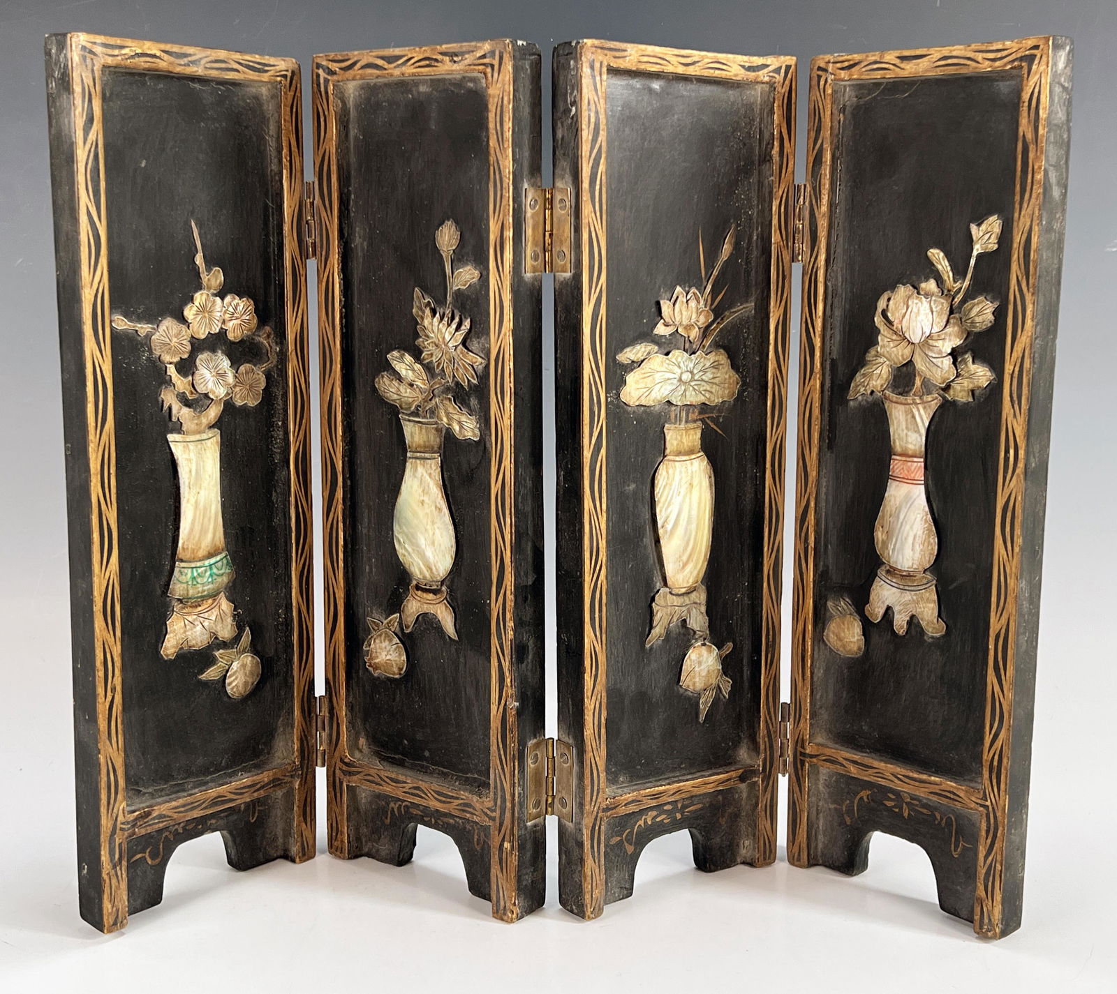 Floral Four Panel Table Screen