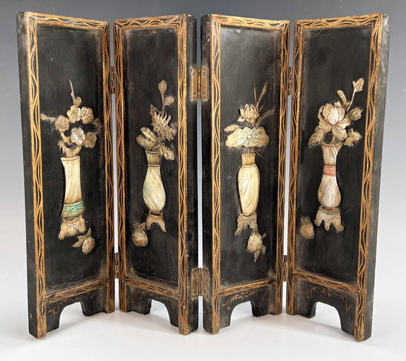 Floral Four Panel Table Screen