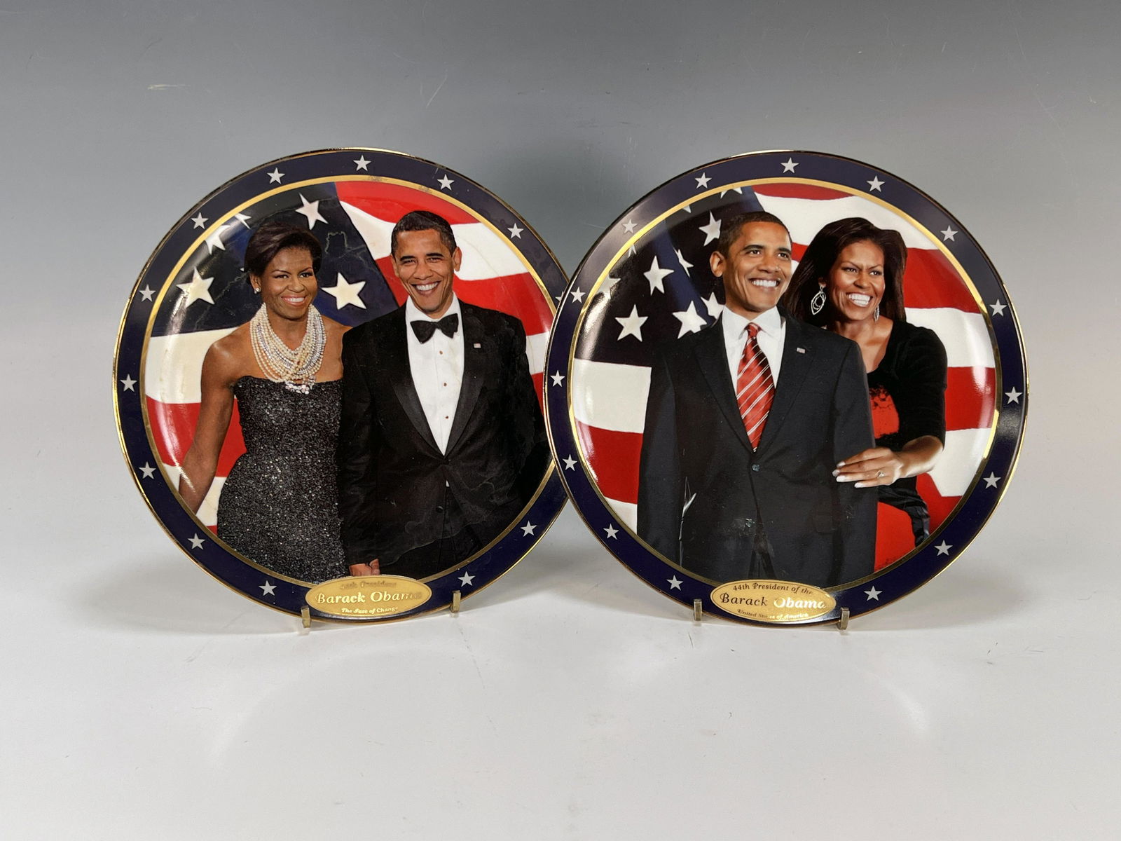2 Bradley Exchange Obama Commemorative Plates Auction