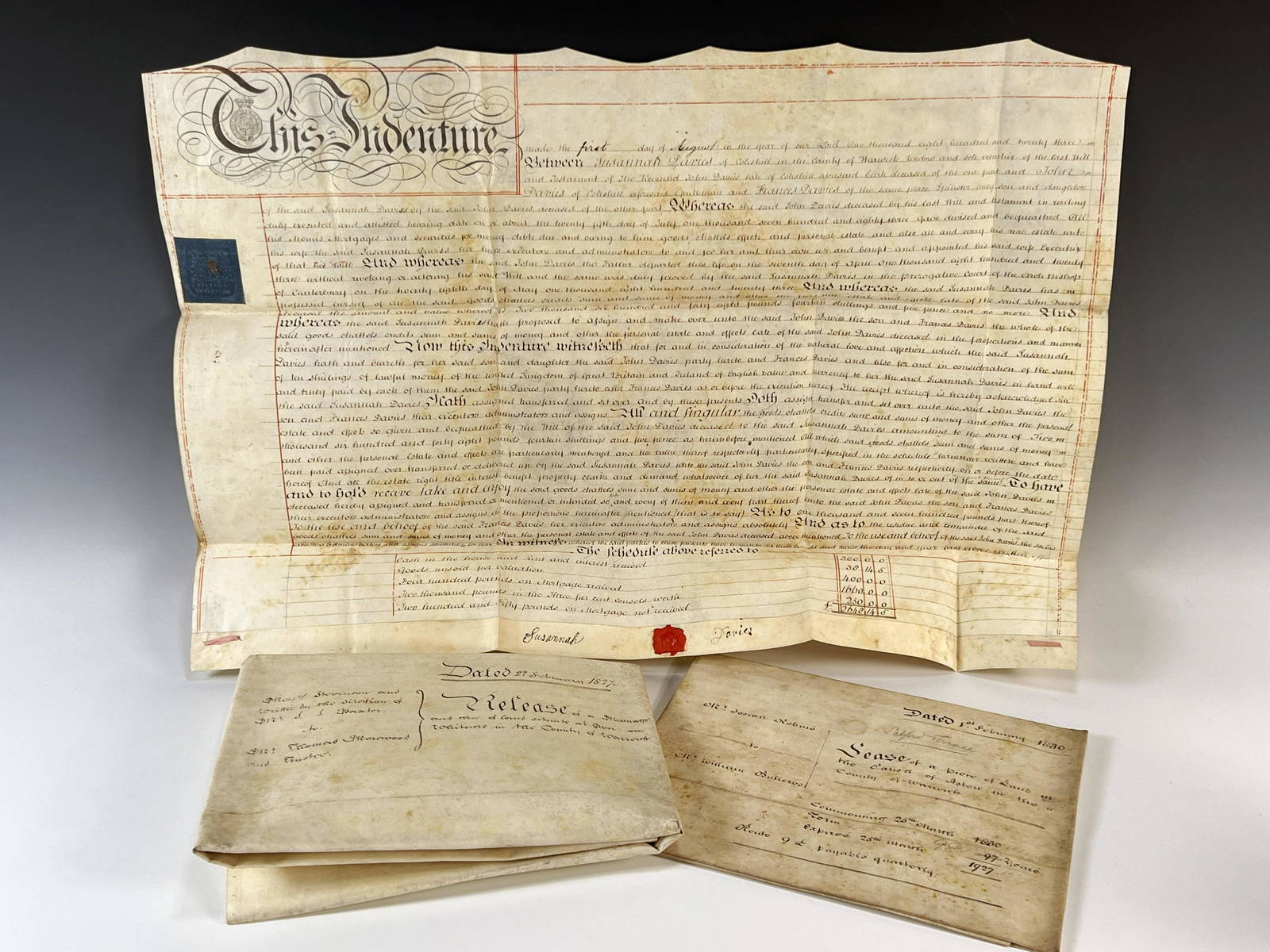 Three Antique English Indenture Contracts Auction