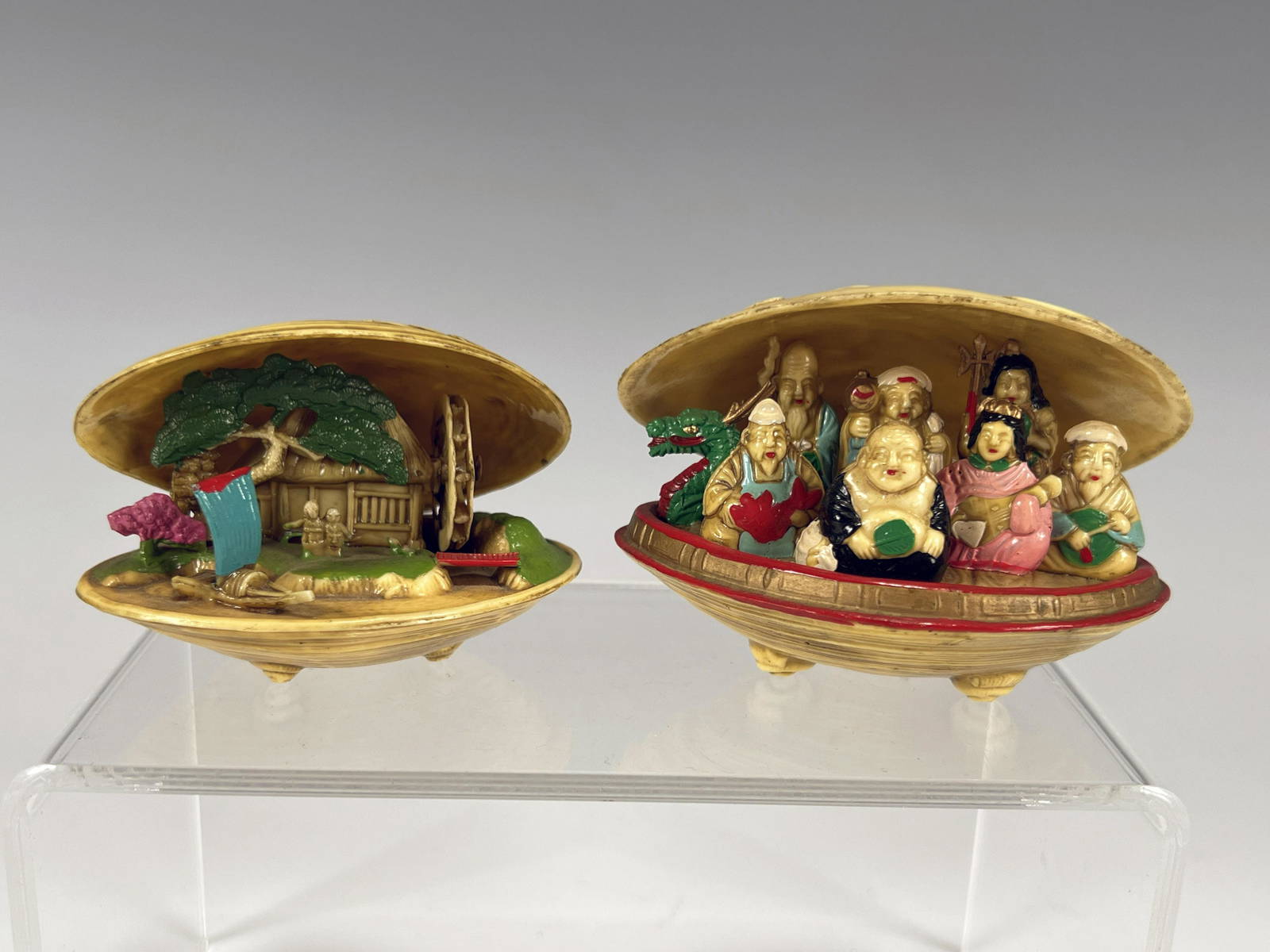 Two Celluloid Clam Shell Dioramas Auction