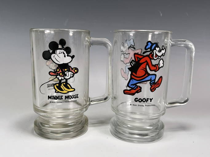 Walt Disney Minnie Mouse & Goofy Glass Mugs