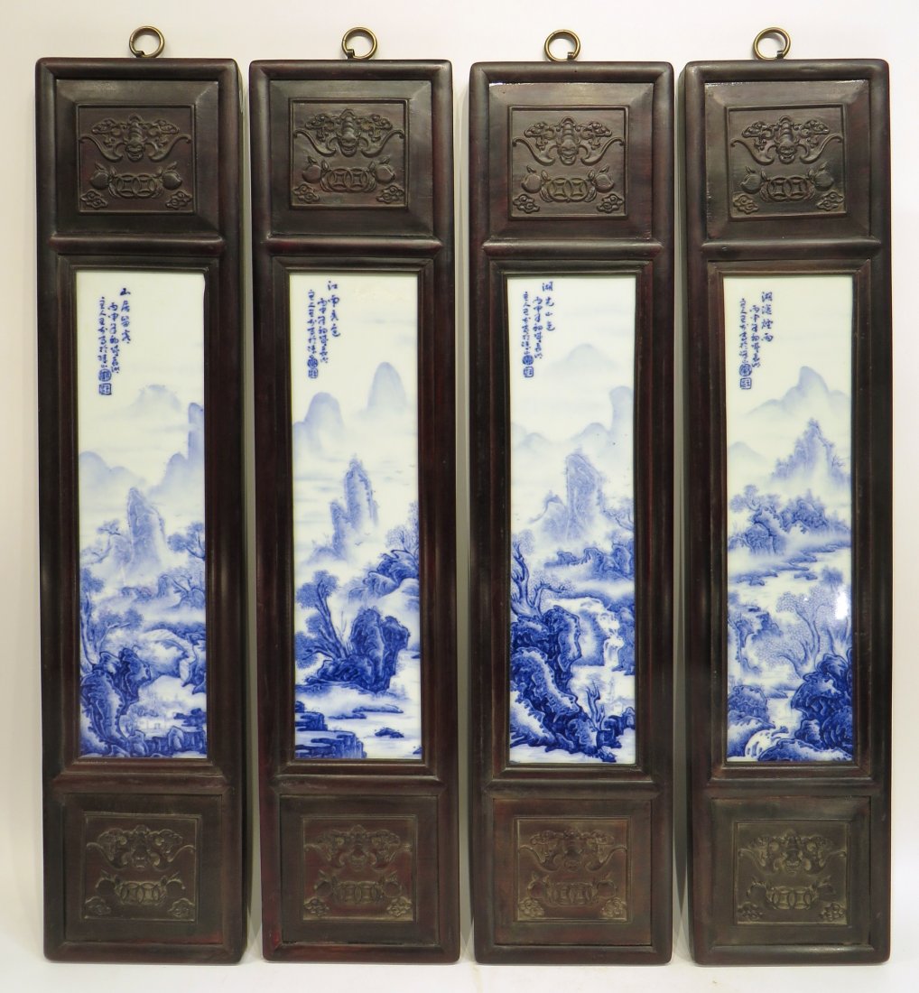 FOUR WANG BU BLUE & WHITE PORCELAIN PANELS