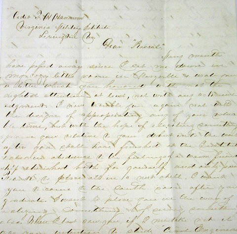 1850's Letter From Stone Mountain Ga To Cadet Vmi