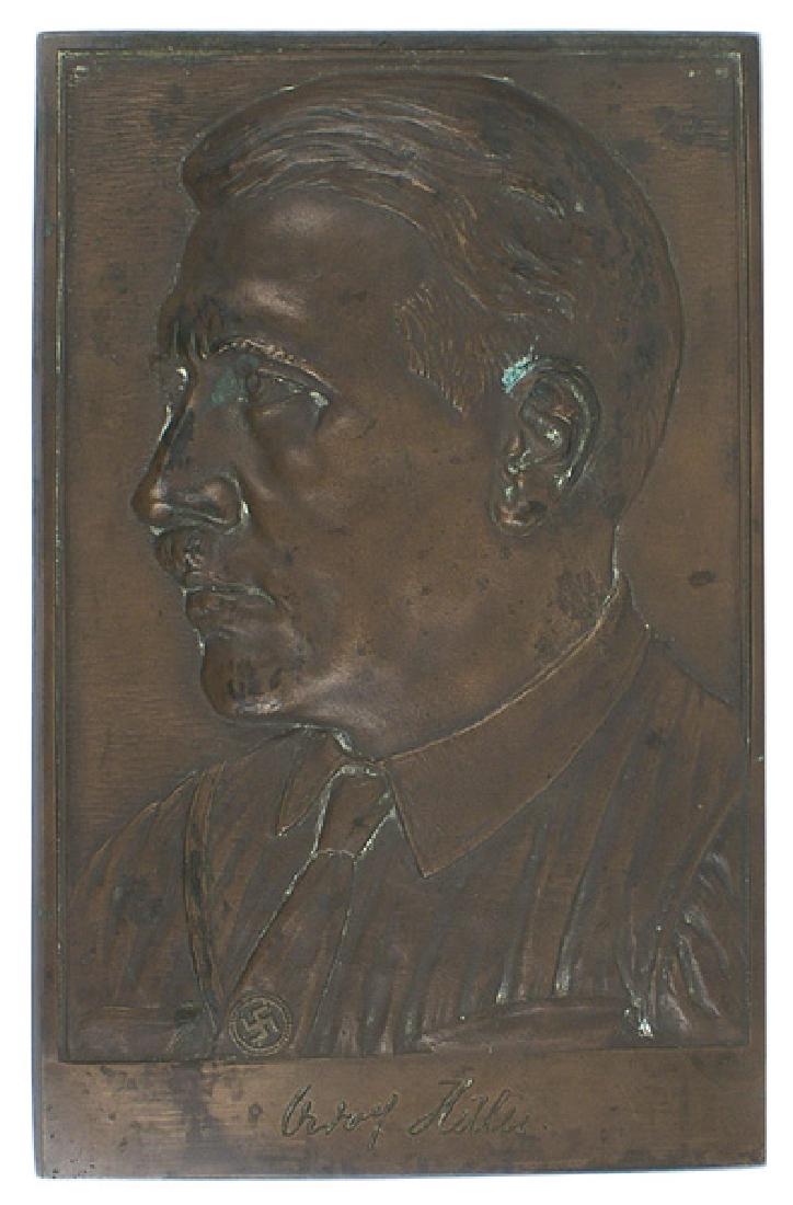 Relief bronze profile plaque of Adolf Hitler
