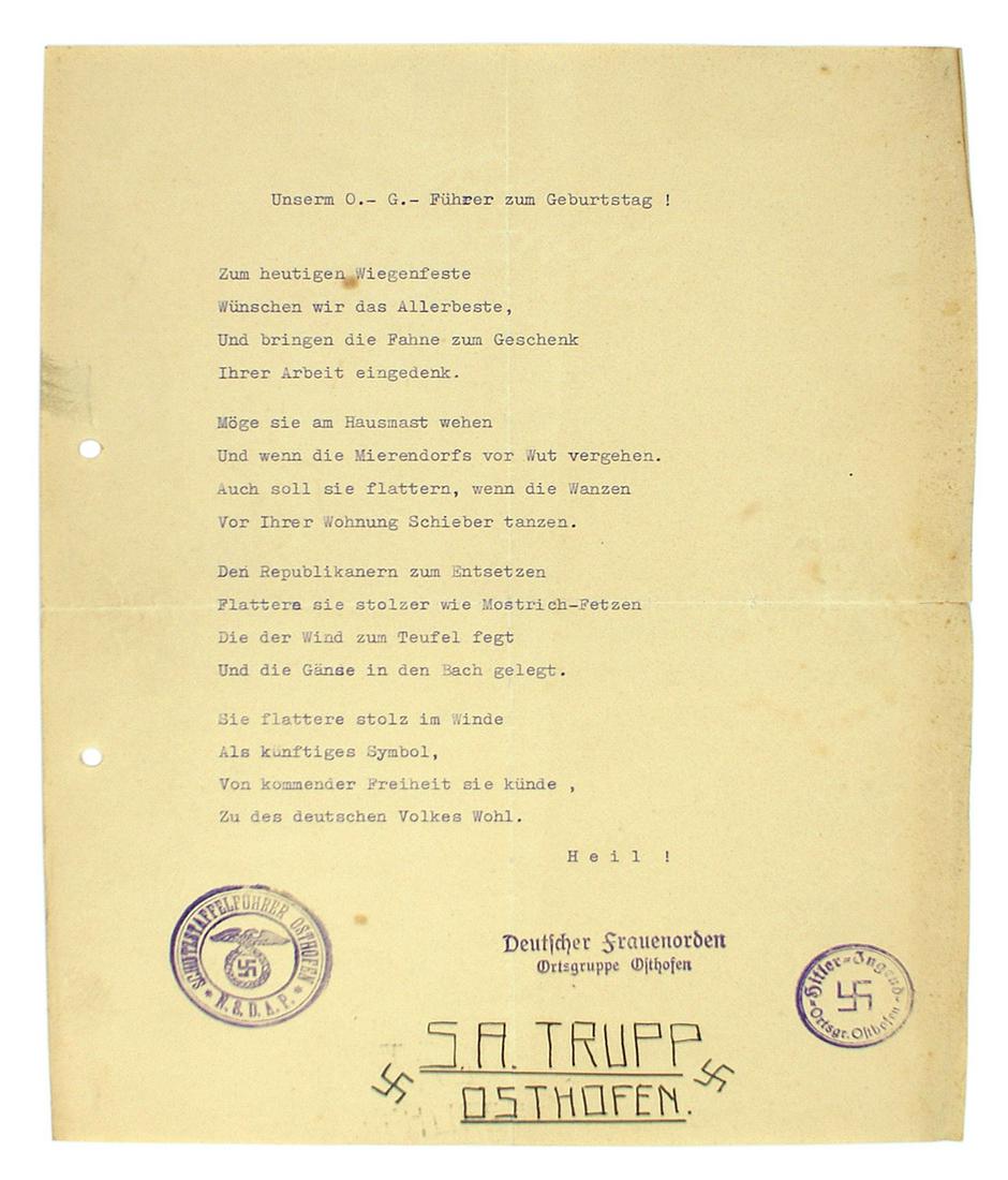 German WWII birthday poem for Adolf Hitler - Jul 11, 2020 | Mohawk Arms ...