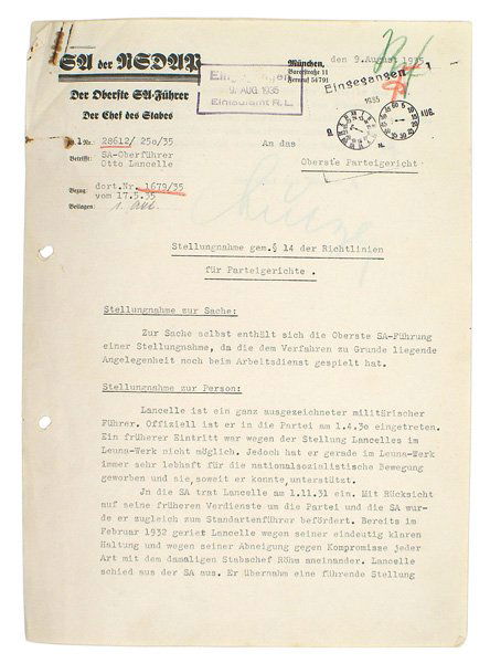 Leader Of The Sa Letterhead Signed Lutze