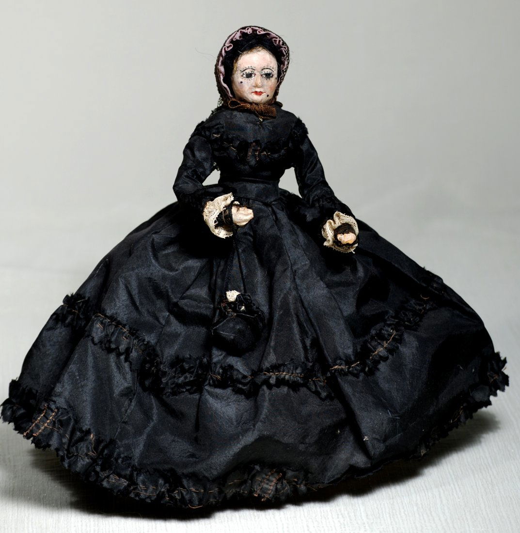 PAPER MACHE PORTRAIT DOLL IN MOURNING ATTIRE