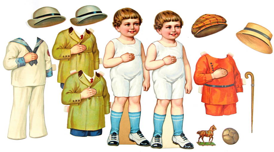 Three German Paper Dolls, 1800s