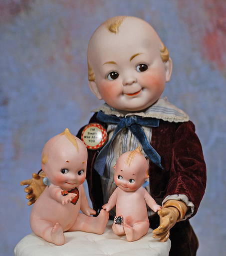 German Bisque Kewpie With Lady Bug & Kewpie With Spider