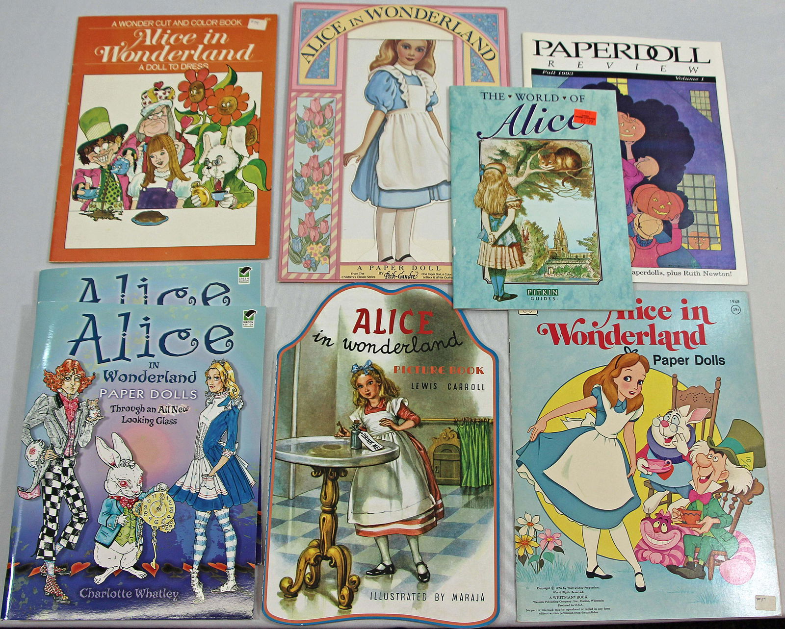 Ten Alice In Wonderland Books Or Paper Doll Books, 1990s