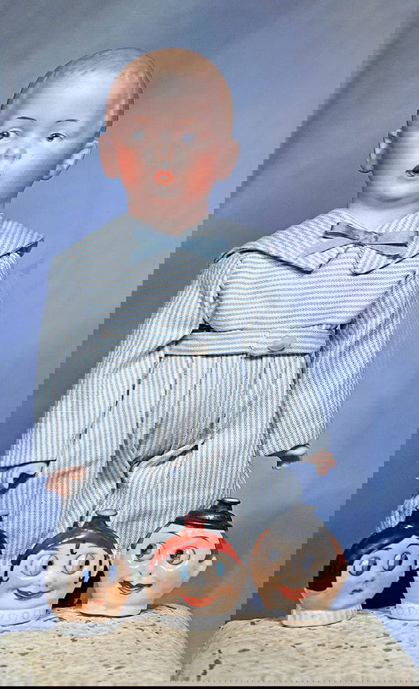 Three German Porcelain Googly-eyed Perfume Flasks By Hertwig. Auction