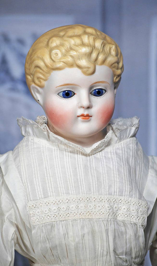Large German Bisque Glass Eyed Lady With Sculpted Hair 28” Auction