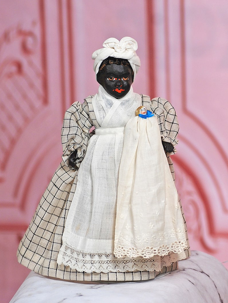 Miniature Black Paper Mache Lady With Infant Auction
