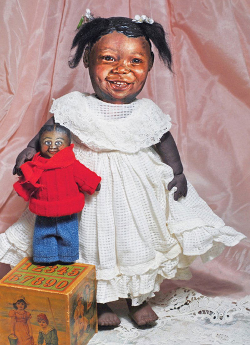ONE-OF-A-KIND, PAINTED BLACK CLOTH DOLL BY BARBARA