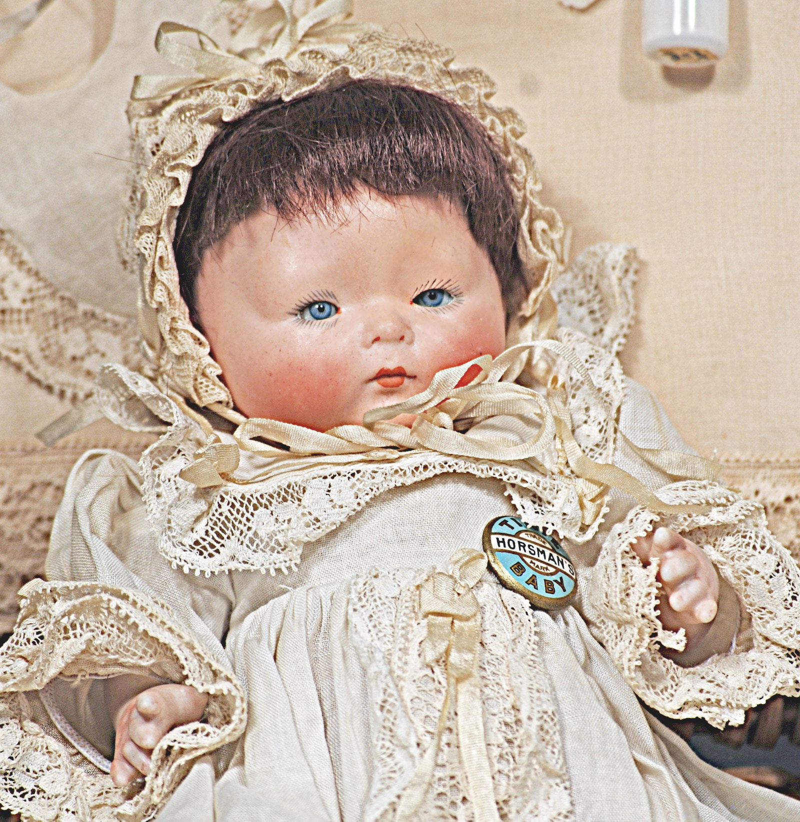 Gergeman, Rare Large Size, All-bisque Tynie Baby By Horsman In Wicker ...